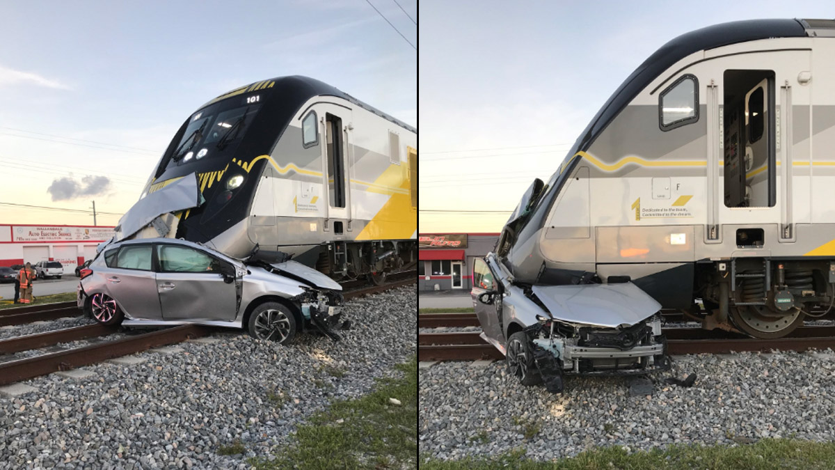 No One Hurt After Brightline Train Hits Car on Tracks in Hallandale ...