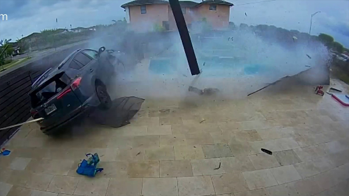 Surveillance Video Captures Car Smashing Through Backyard of SW Miami ...