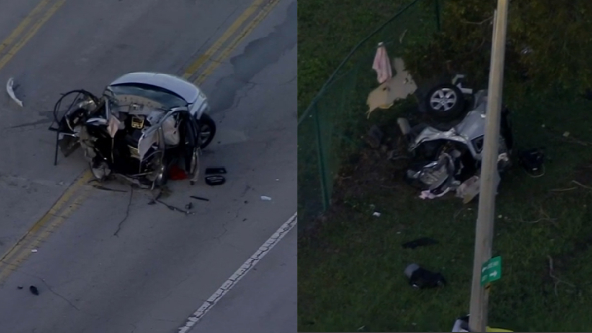 Pedestrian Killed After Driver Crashes Splitting Car In Half In