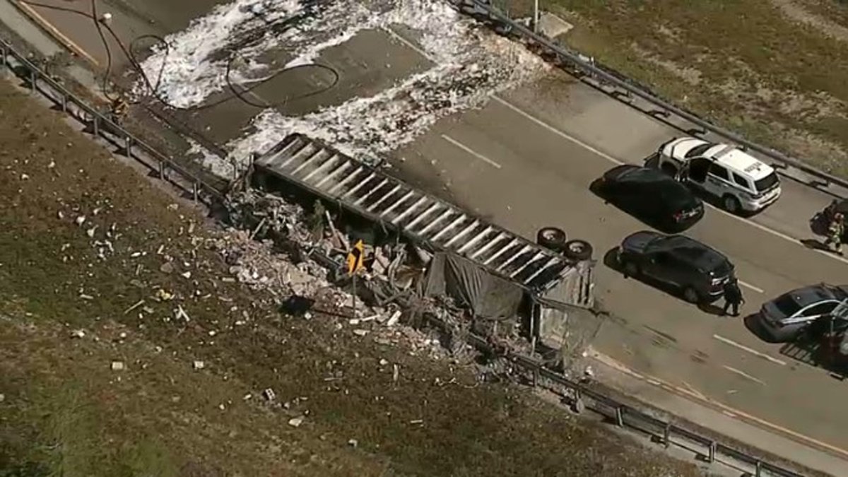 Rollover Wreck Involving Tractor-Trailer on I-75 Ramp in Miramar Causes ...
