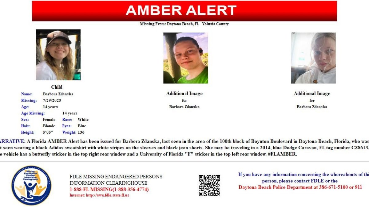Amber Alert Canceled After 14 Year Old Girl Missing From Daytona Beach