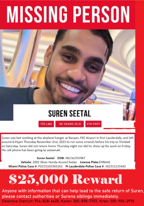 Missing: Suren Seetal last seen at Fort Lauderdale Executive Airport on Nov. 2 – NBC 6 South Florida