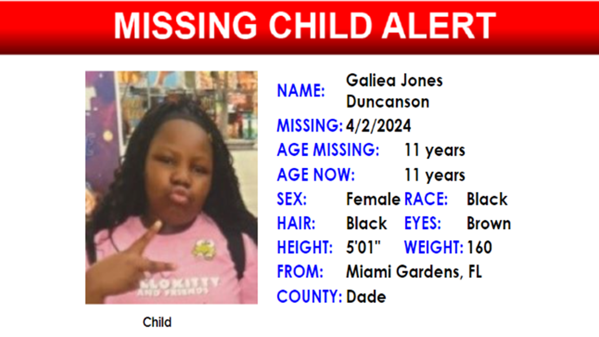 Galiea Jones Duncanson: Missing 11-year-old found – NBC 6 South Florida