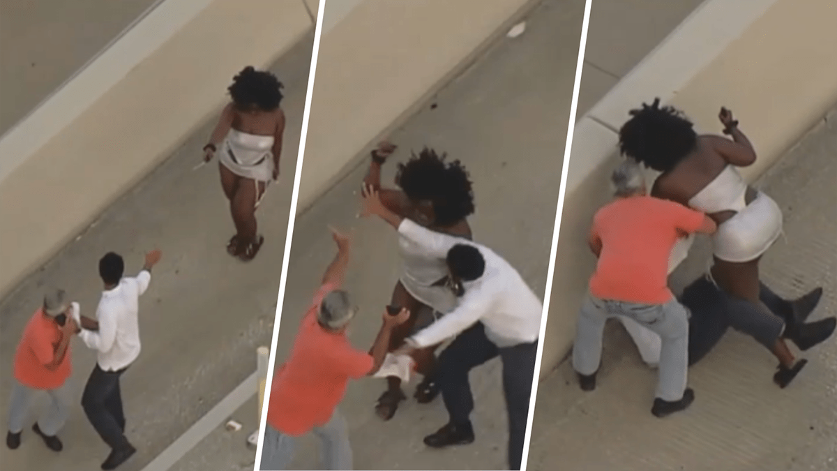 Woman arrested after wild video shows her attempting to stab 2 men with ...