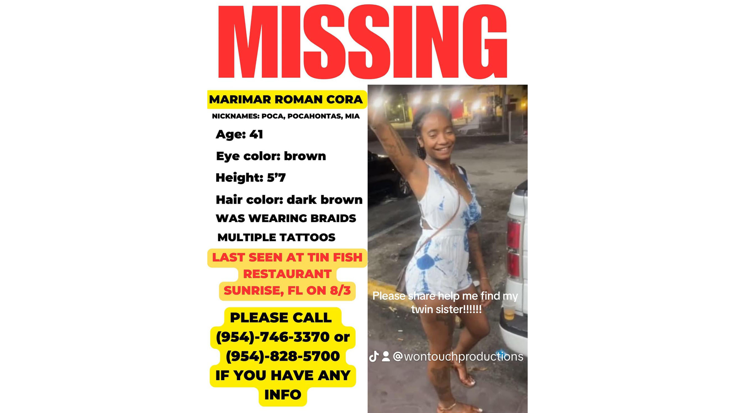 Body of missing woman Marimar Cora found in car pulled from Sunrise ...