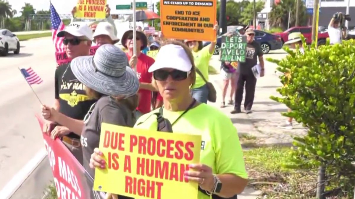 Demonstrators gather in Fort Lauderdale to protest Avelo Airlines ...