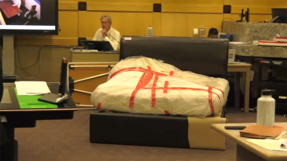 Bed presented in court as evidence in 2019 Hallandale Beach spear ...