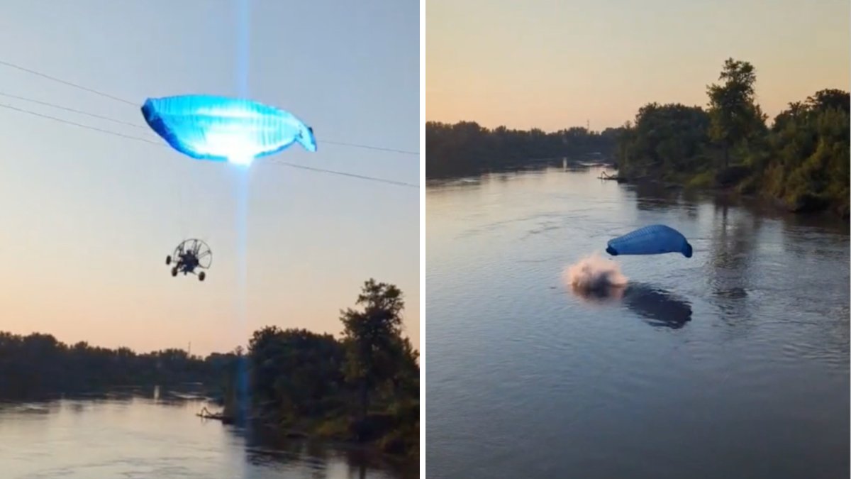 Watch as paraglider crashes into power line and falls into river – NBC ...
