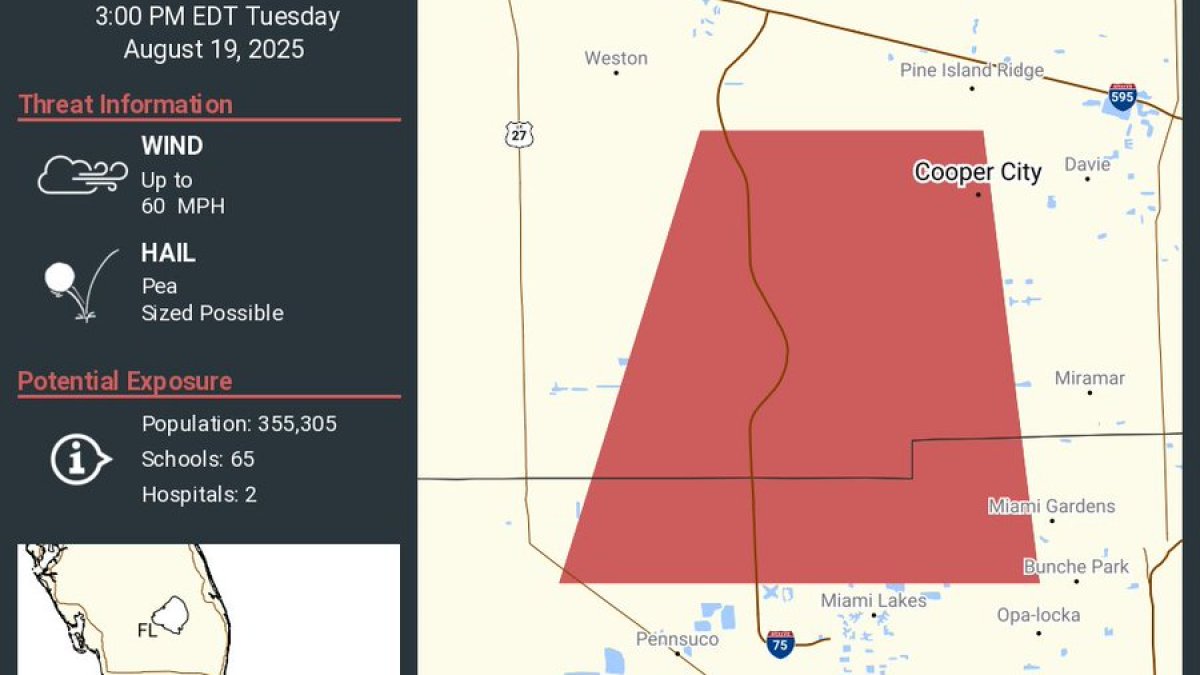 Severe thunderstorm warning issued for parts of Miami-Dade and Broward ...